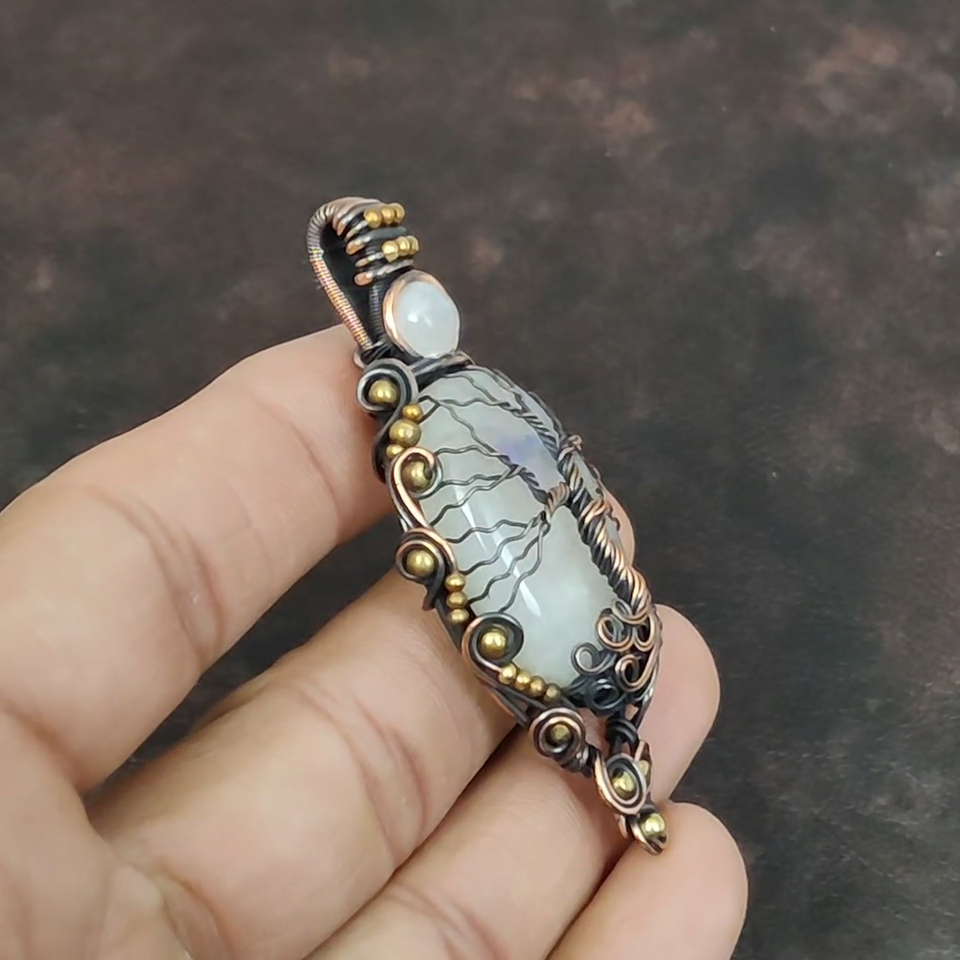Rainbow Moonstone Copper Mom Gift Wire Wrapped Tree Of Life Pendant 2. ...