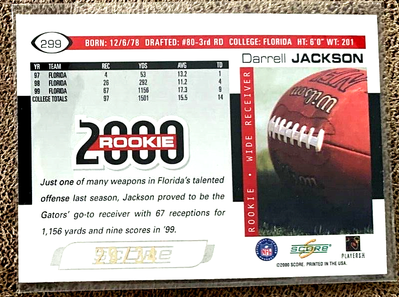 DARRELL JACKSON 2000 Score Final Score #29/34 Card #299 Rookie RC ...