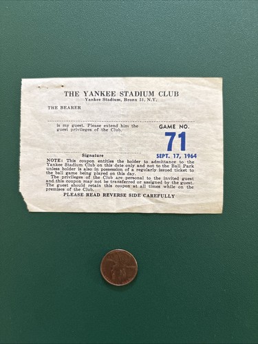 MICKEY MANTLE 450th HR & 2000th HIT 1964 YANKEES STADIUM CLUB PASS ...