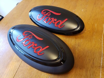 2018-20 F150 custom GRILL & TAILGATE emblem MATTE/GLOSS BLACK, red ford ...