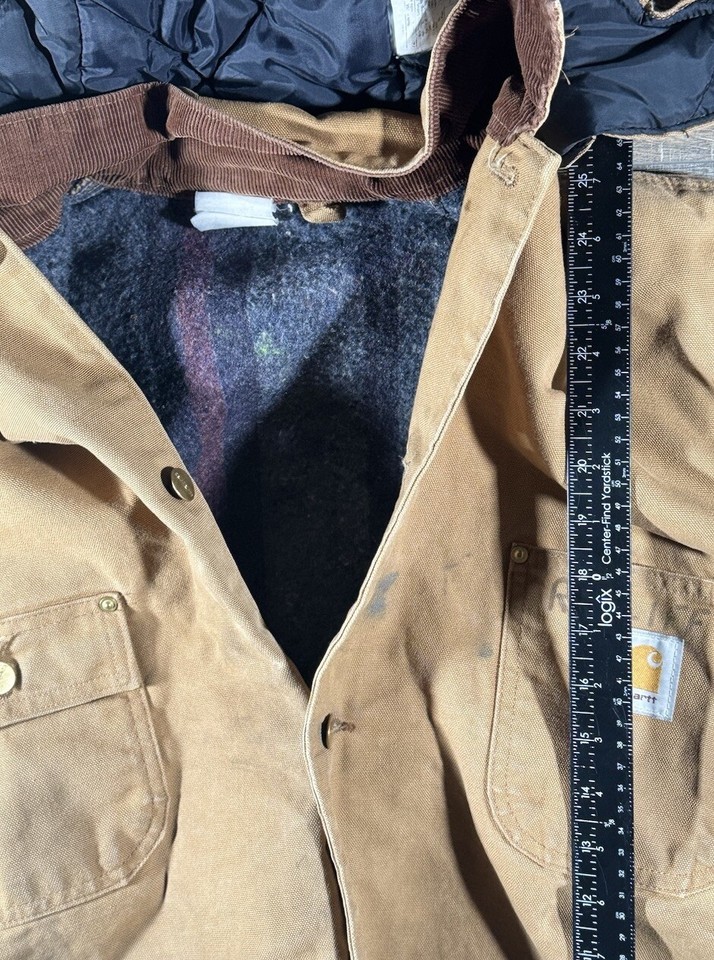Vintage Carhartt Chore Jacket Mens Large Brown Blanket Lined Denim Barn ...