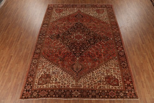 Rust/ Dark Brown Hand-Knotted Wool Vintage Heriz Dining Room Area Rug ...