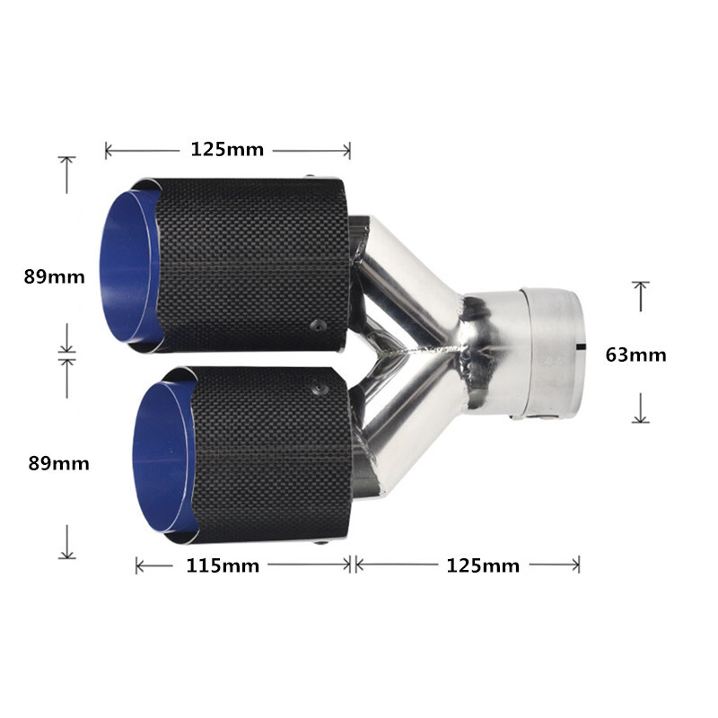 Car Y Dual Glossy Carbon Fiber Stainless Steel Burnt Blue Exhaust Tip ...