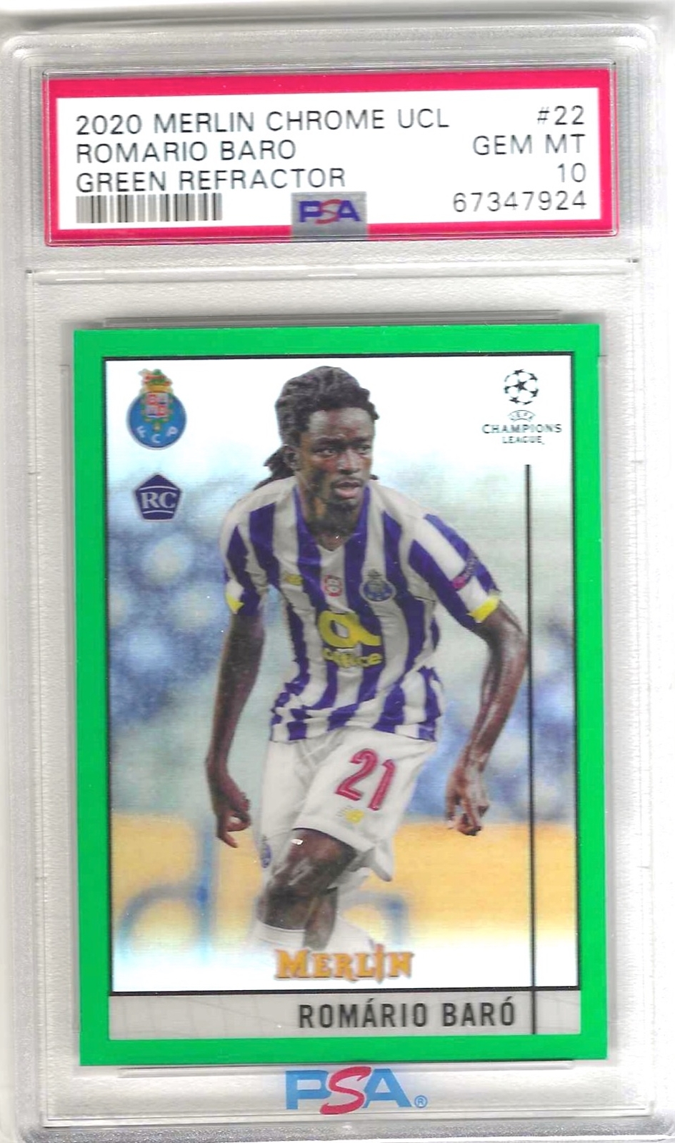 ROMARIO BARO 2020-21 TOPPS MERLIN GREEN REFRACTOR RC /99 PSA 10 GEM ...