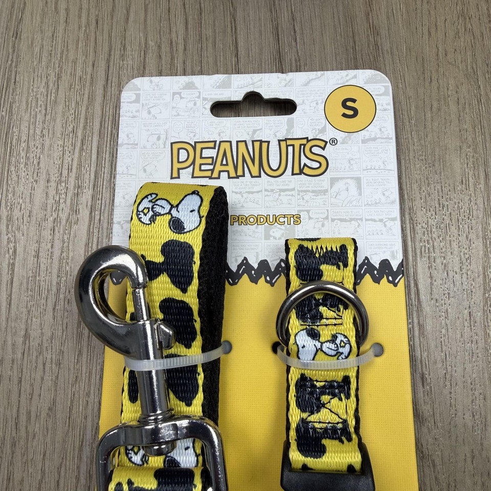 Peanuts Snoopy Dog Collar Leash Set Small 5ft Adjustable Yellow Nylon ...