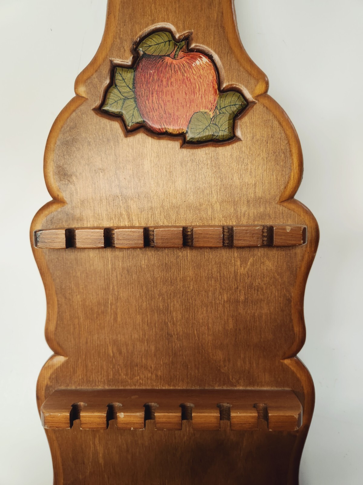 VTG Wooden Souvenir Spoon Holder Wall Display Rack Holds 18 Apple Motif ...