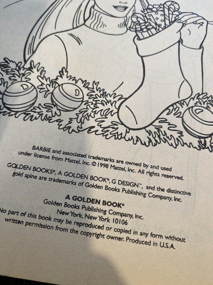 Vintage Mattel Barbie Golden Books Coloring Book Lot Of 3 Holiday ...