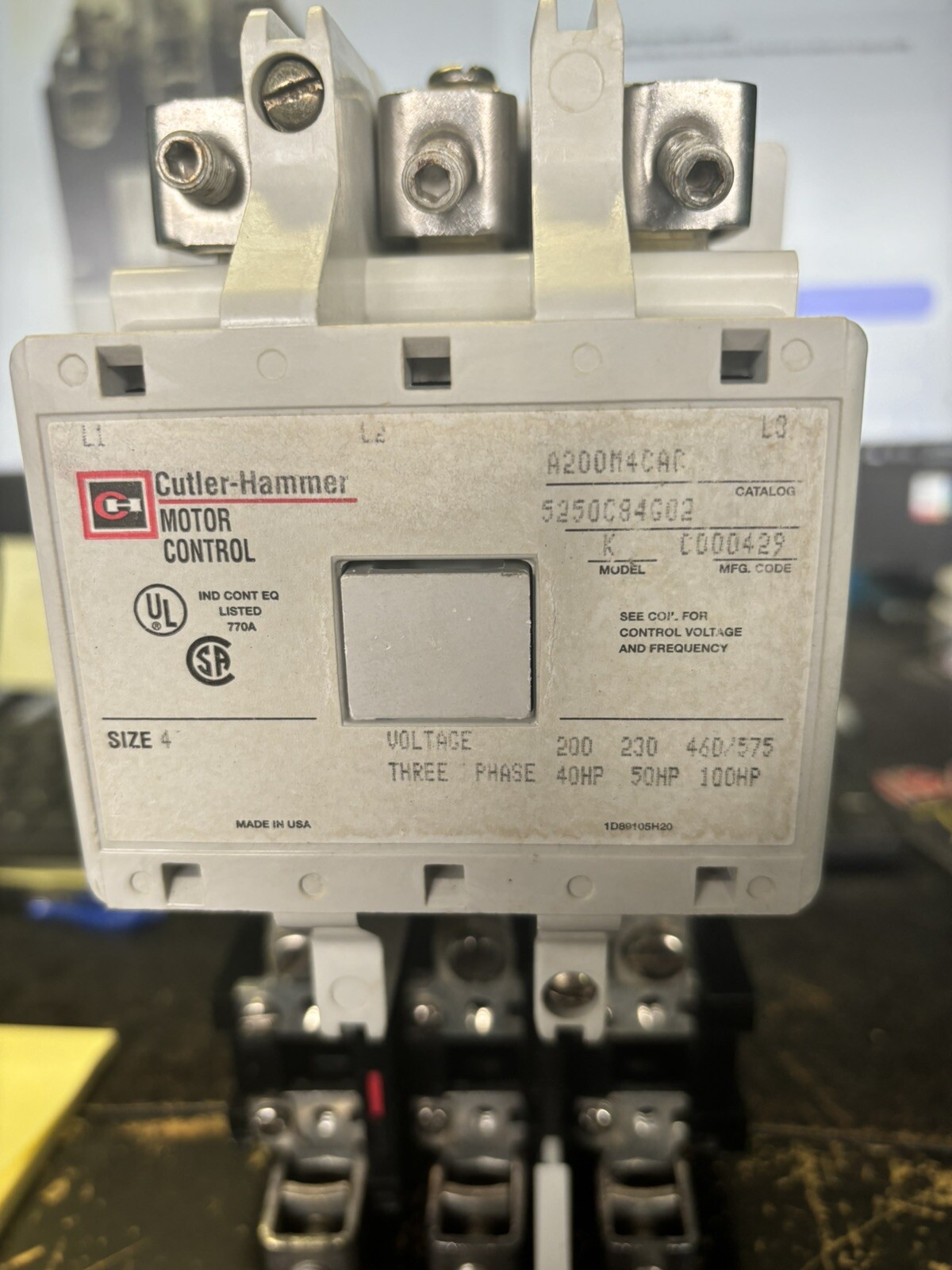 CUTLER HAMMER WESTINGHOUSE A200M4CAC 120 VAC Size 4 A200 Starter Model ...