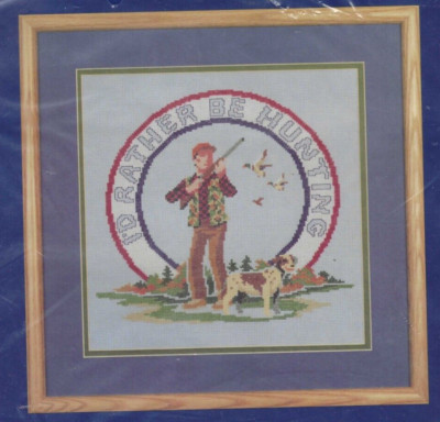 RATHER BE HUNTING--Sports--Hound Dog--Ducks--Man w/Gun--Counted Cross ...