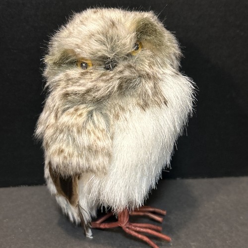 Faux Fur & Real Feathers Owl Bird Rustic Realistic Cabin Decor 6” | eBay