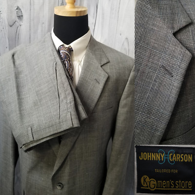 Vintage Johnny Carson Mens Suit 48L Gray Plaid 40" FlatFront Pants ...