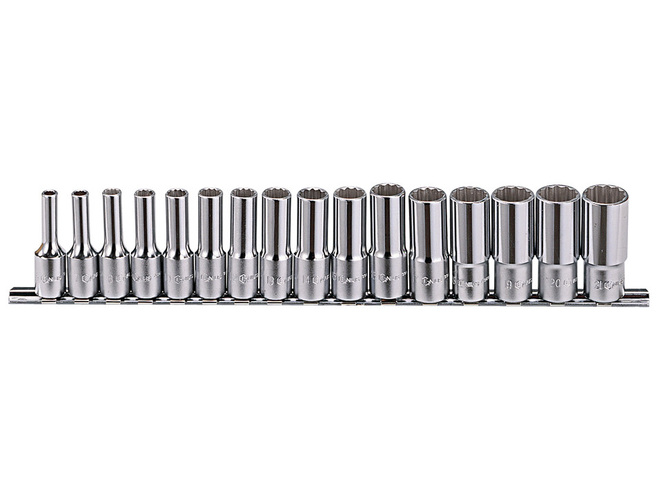 Genius 3/8" Drive 16 Piece 12 Point Deep Socket Set Metric 6 - 21mm TW ...