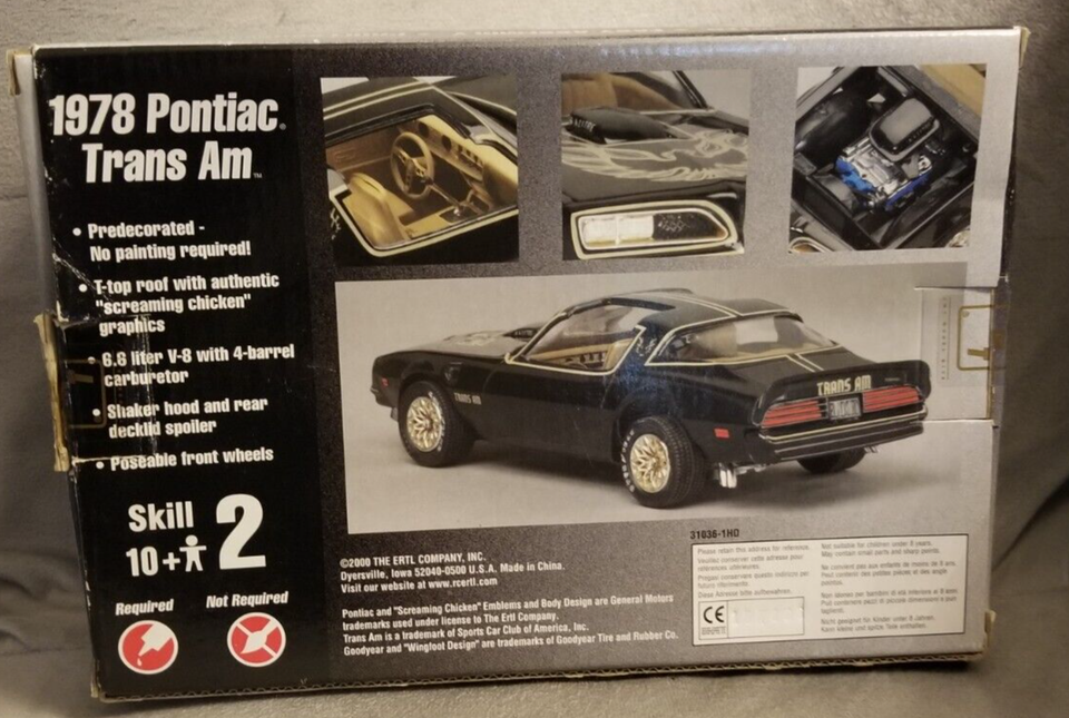 AMT ProShop 1978 Pontiac Trans Am 1/25 Model Kit #31036 - BLACK - READ ...