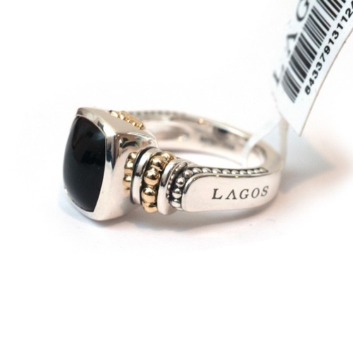 LAGOS New Silver & 18K Yellow Gold Caviar Color Black Onyx 10x8mm Ring ...