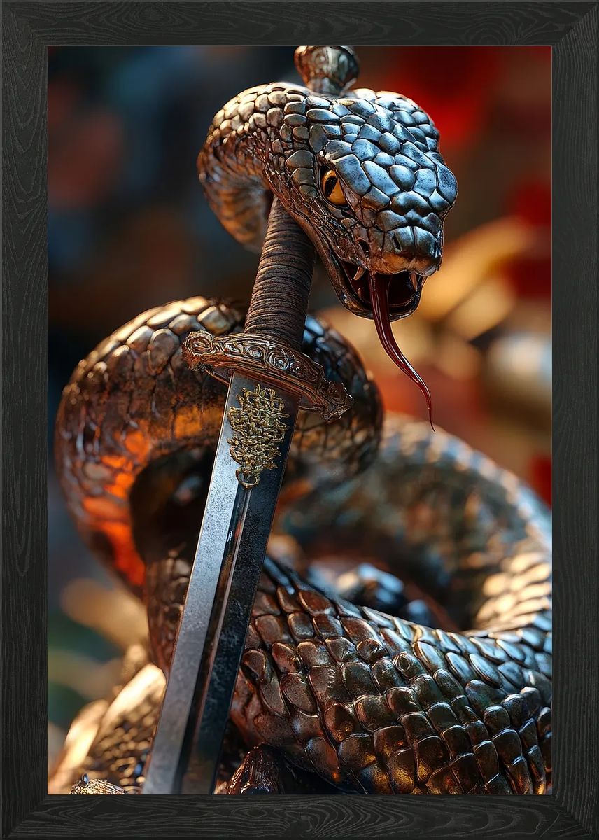 Snake and Sword Sculpture Framed Wall Art Poster Canvas Print Picture ...