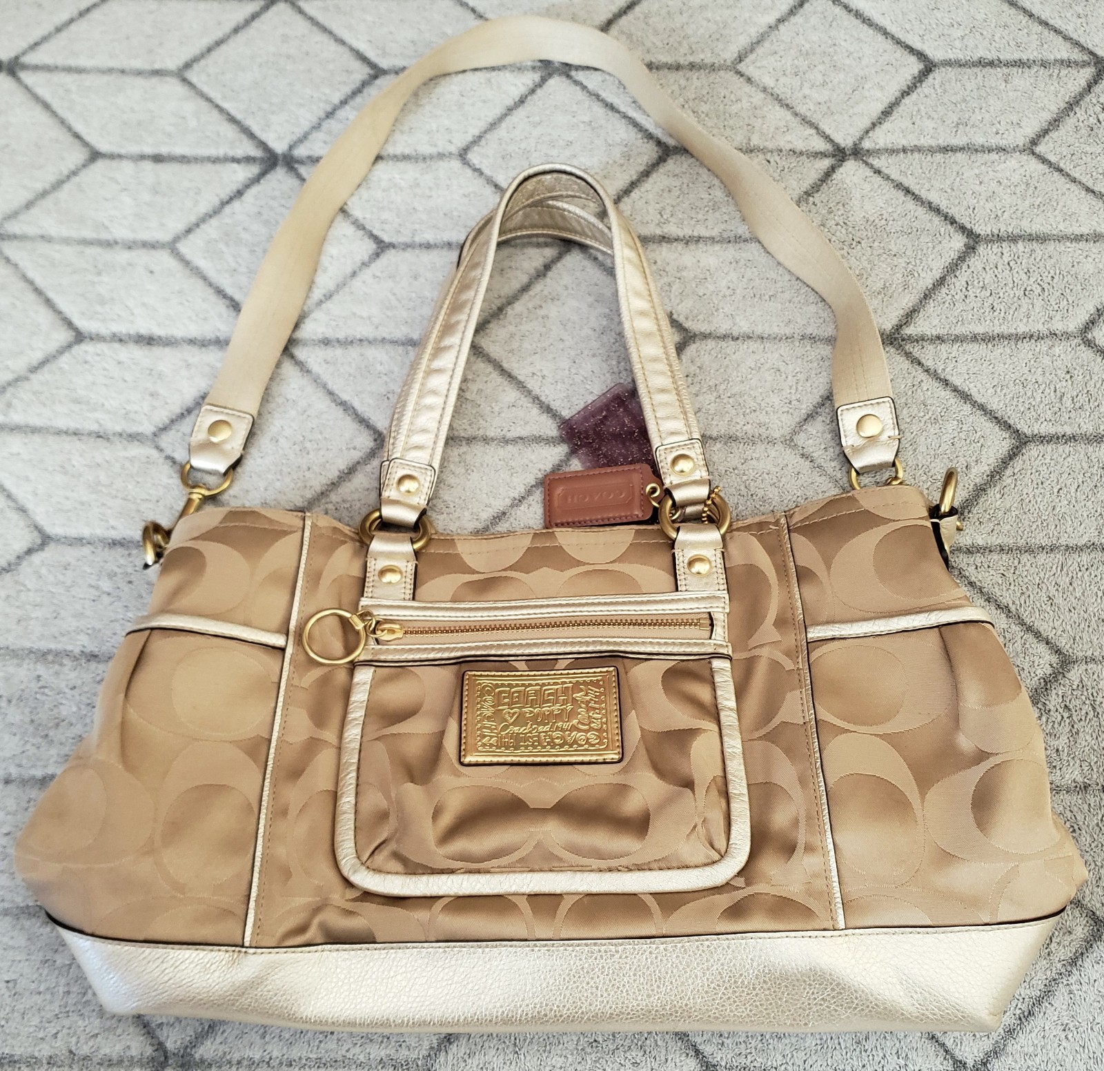 COACH Poppy Signature Khaki/Gold Large Sateen Crossbo… - Gem