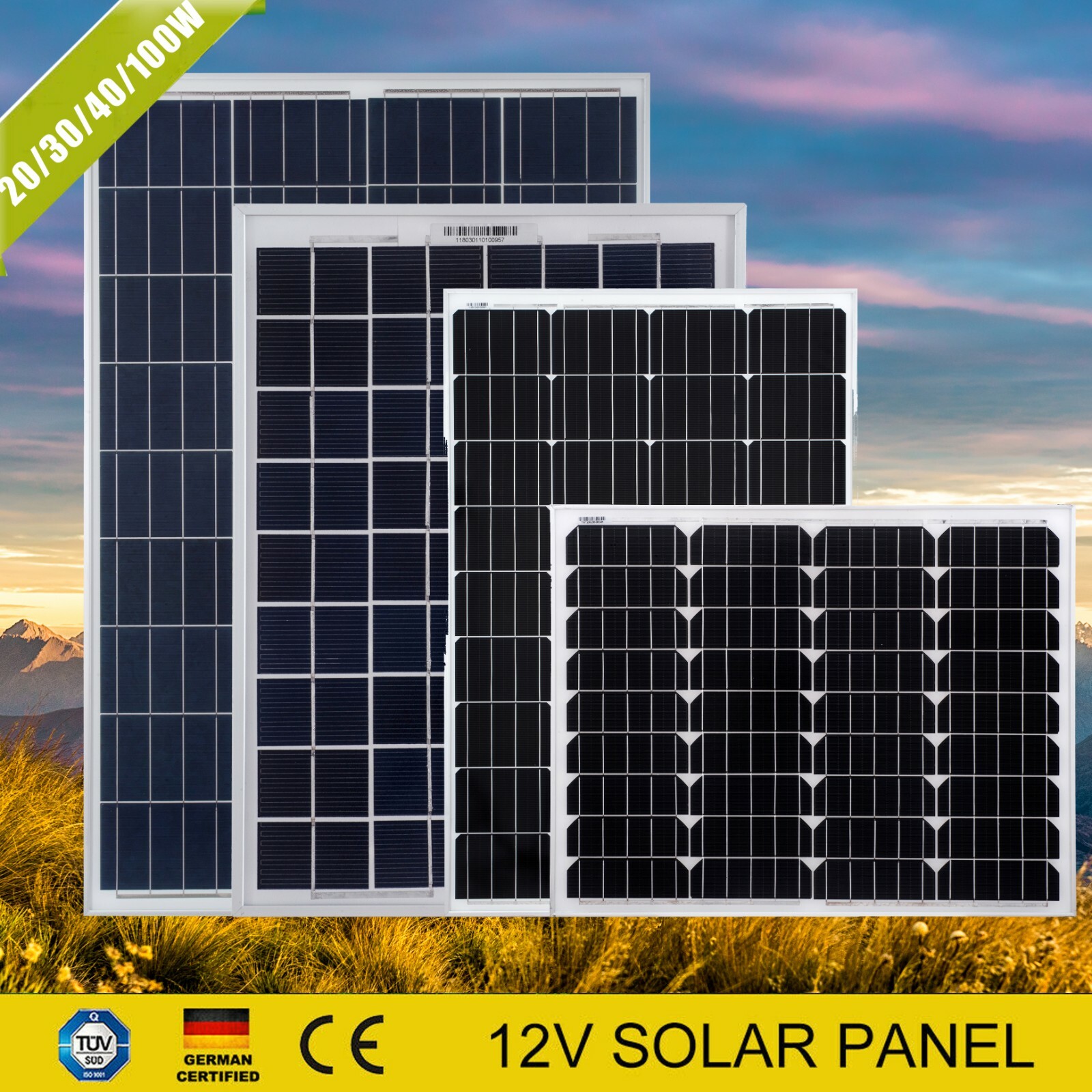 10W 20W 30W 40W 100W 200W 12V Solar Panel Kit Mono Battery Charging ...