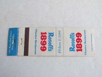 AC246 Vintage Matchbook Cover NY New York Rosoff's 1899 Restaurant | eBay