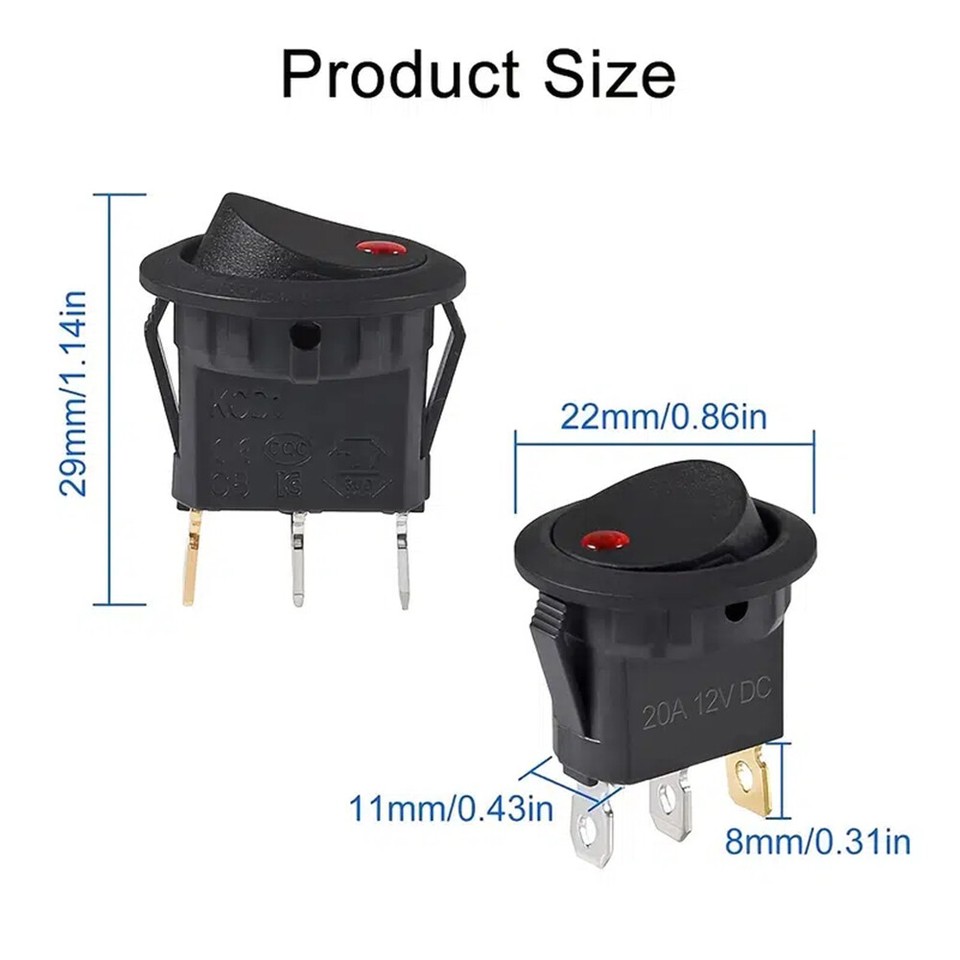 4Pcs Lighted Rocker Switch DC 12V 20A for Boat Car(1 each of 4 colors ...