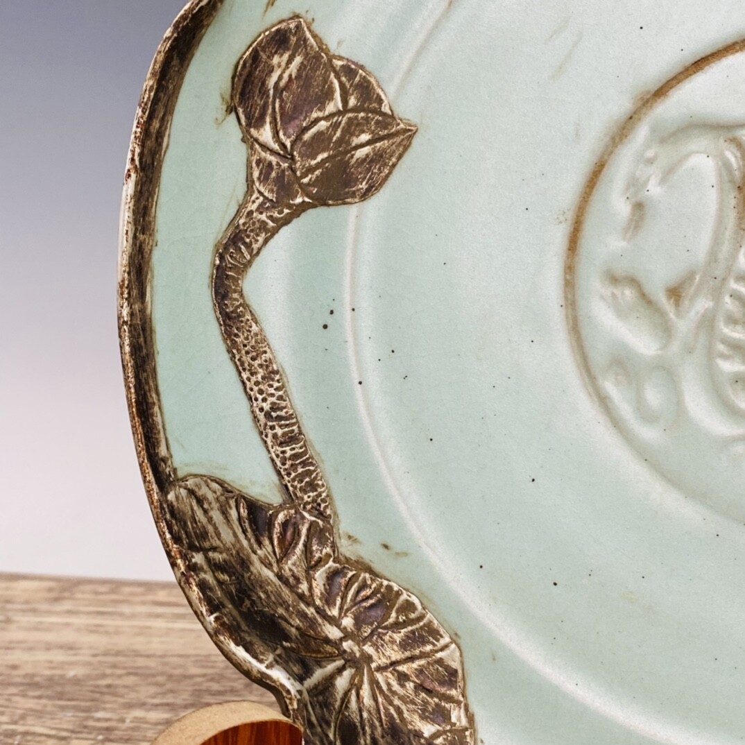 10" The old Antique Song Ru porcelain inlaid with silver Kwai mouth pen ...