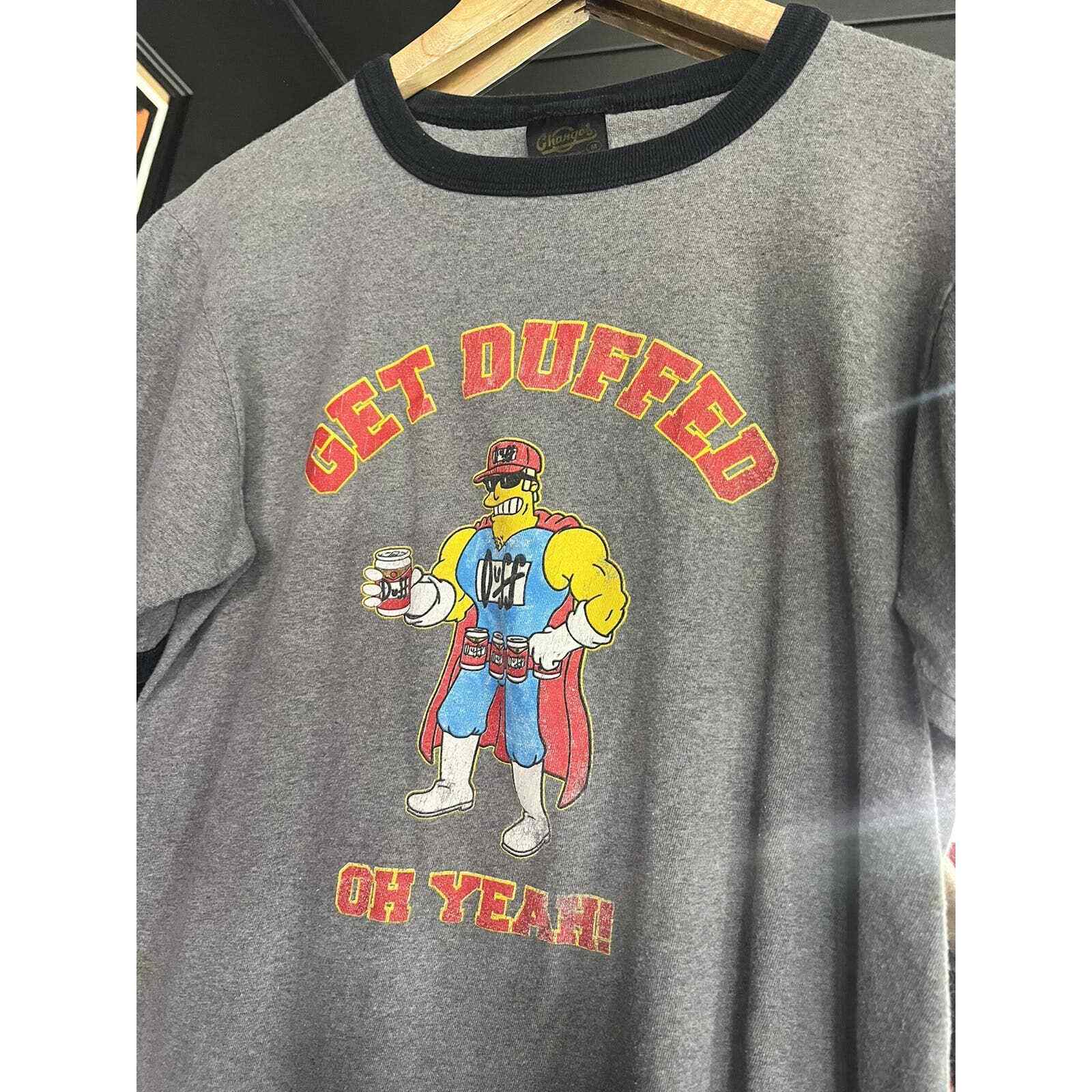 Vintage Duff Man Simpsons 90s Gray Ringer T-Shirt Get… - Gem