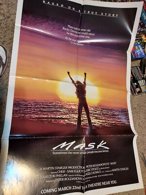 1985 MASK vintage movie poster Cher Eric Stolz Sam Elliott Laura Dern ...