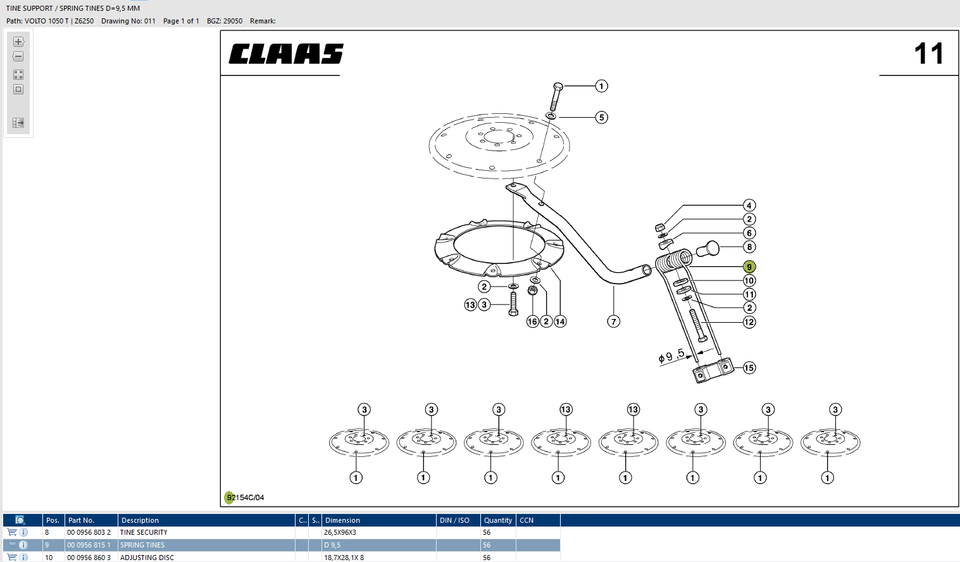 09568151 Claas Spring Tines For Volto Tedders 1320T 52/45 52T 540-450H ...
