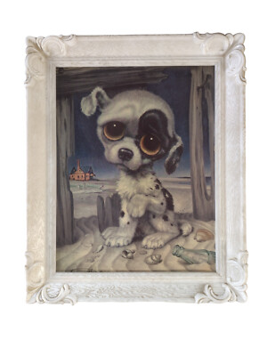 Vtg 1960s GIG Girard Pity Puppy Big Sad Eye Dog Art Litho MCM Framed 17 ...