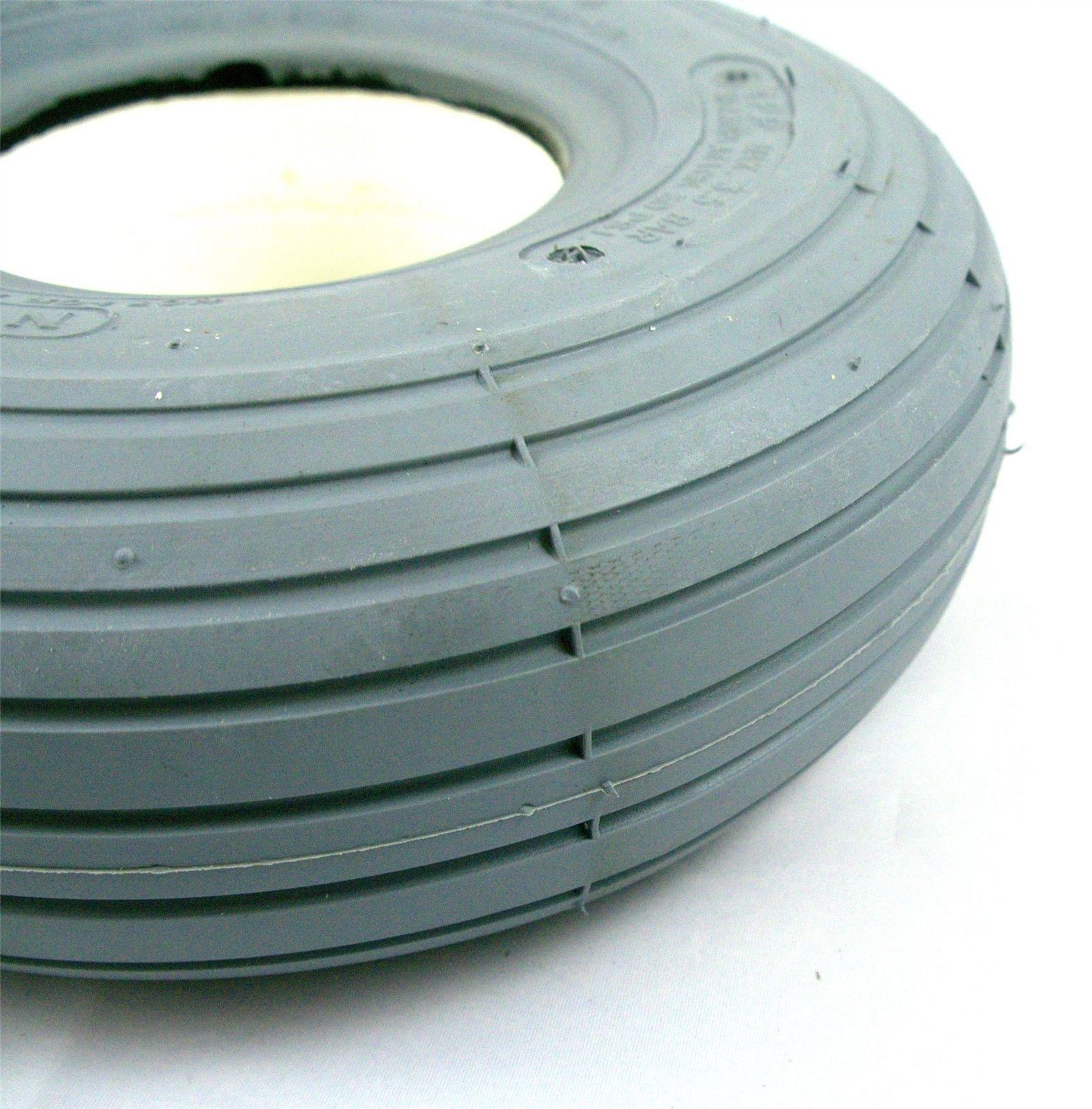 1 Set of 4 Solid Tyres (2 Rib 2 Block) 260x85 3.00-4 Grey Mobility ...