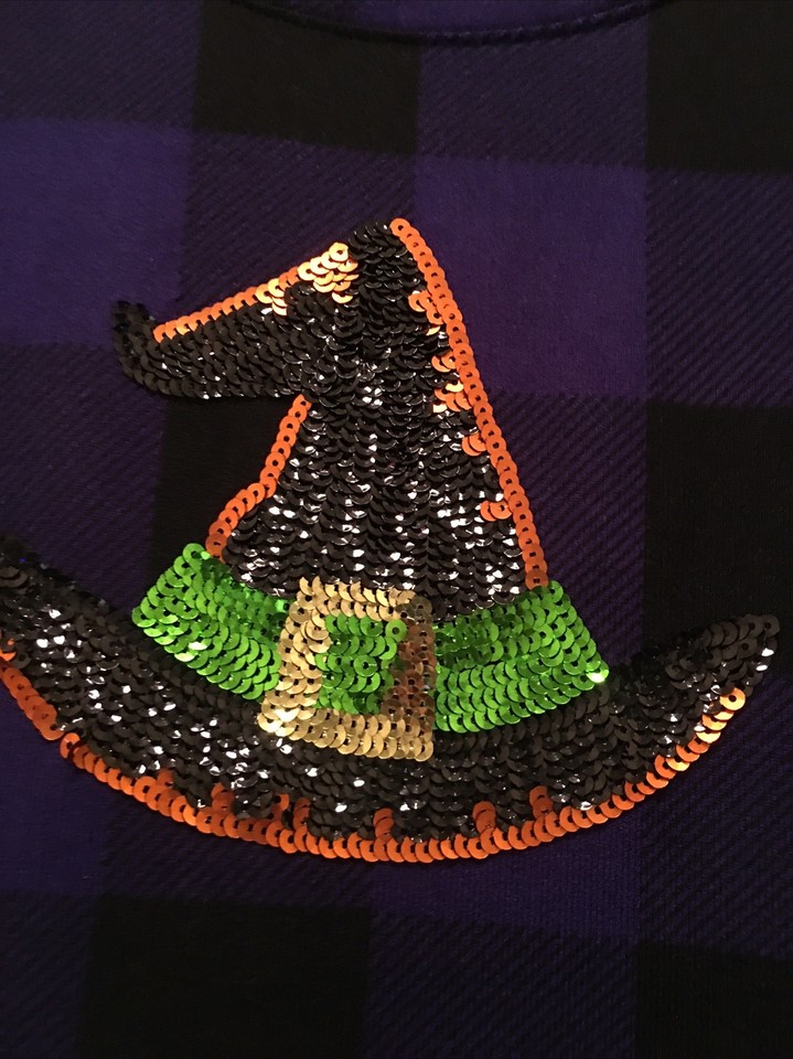 Quacker Factory Women's Top Sz 1X Halloween Purple Plaid Cozy Sequin ...