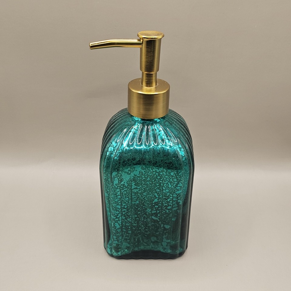 SONOMA Ridged Design MERCURY GLASS GREEN SOAP DISPENSER with GOLD SOAP ...