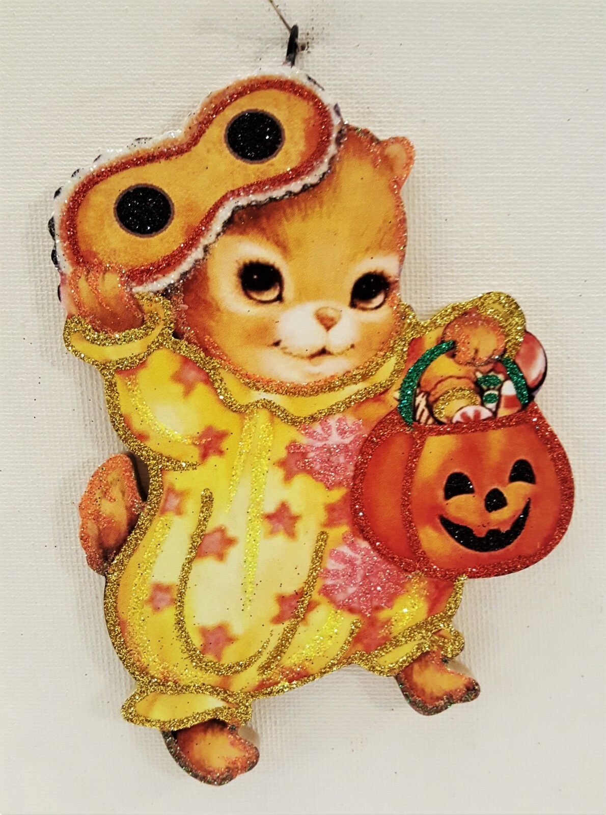 SQUIRREL in CLOWN COSTUME w/ JOL BUCKET * Glitter HALLOWEEN ORNAMENT ...