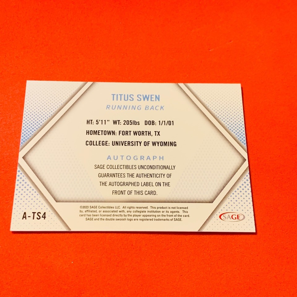 Titus Swen .. ROOKIE AUTO .. Wyoming / Indianapolis Colts .. 2023 Sage ...