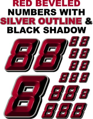 3-D RACING NUMBERS (8's) RED BEVELED Decal Sticker Sheet 1/8-1/10-1/12 ...