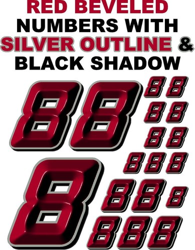3-D RACING NUMBERS (8's) RED BEVELED Decal Sticker Sheet 1/8-1/10-1/12 ...