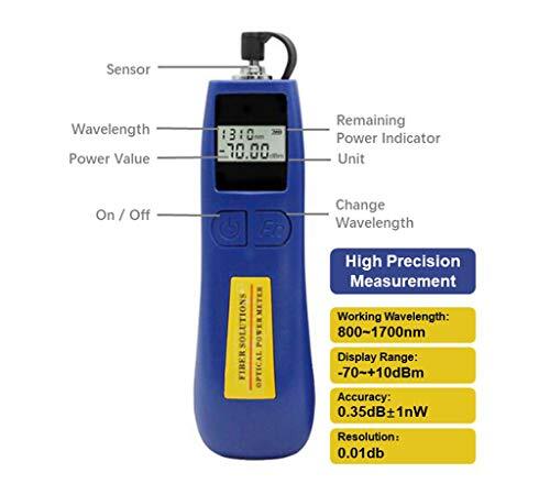 Optical Power Meter -70~+10 dBm Fiber Light Meter for Testing 6 ...