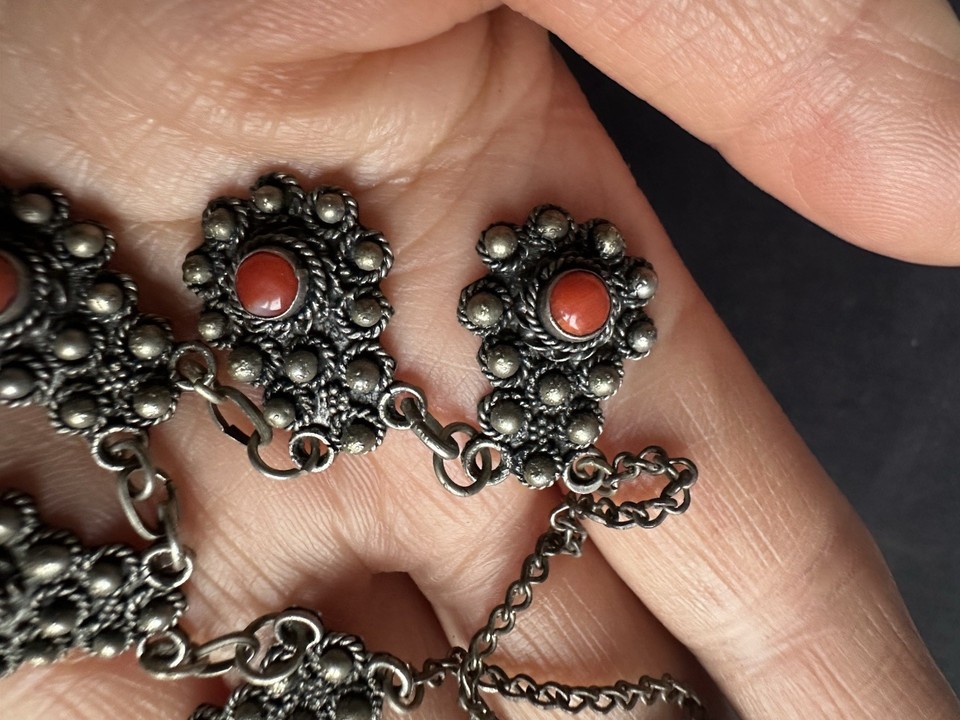 Art Deco 935 Maker Mark Silver Red Corals Necklace -48cm 13.86g | eBay UK