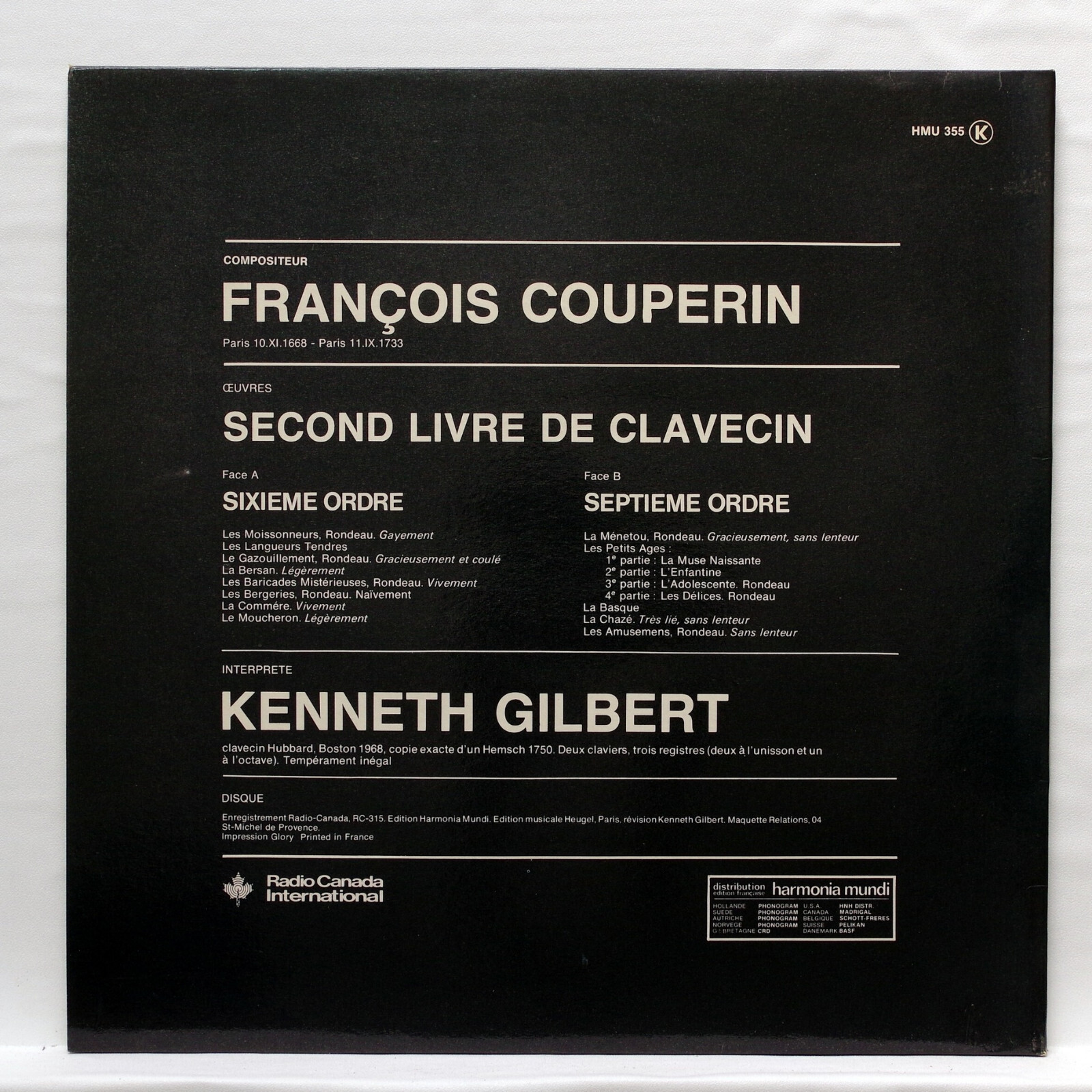 KENNETH GILBERT - COUPERIN 2nd book of harpsichord 6 & 7 HARMONIA MUNDI ...