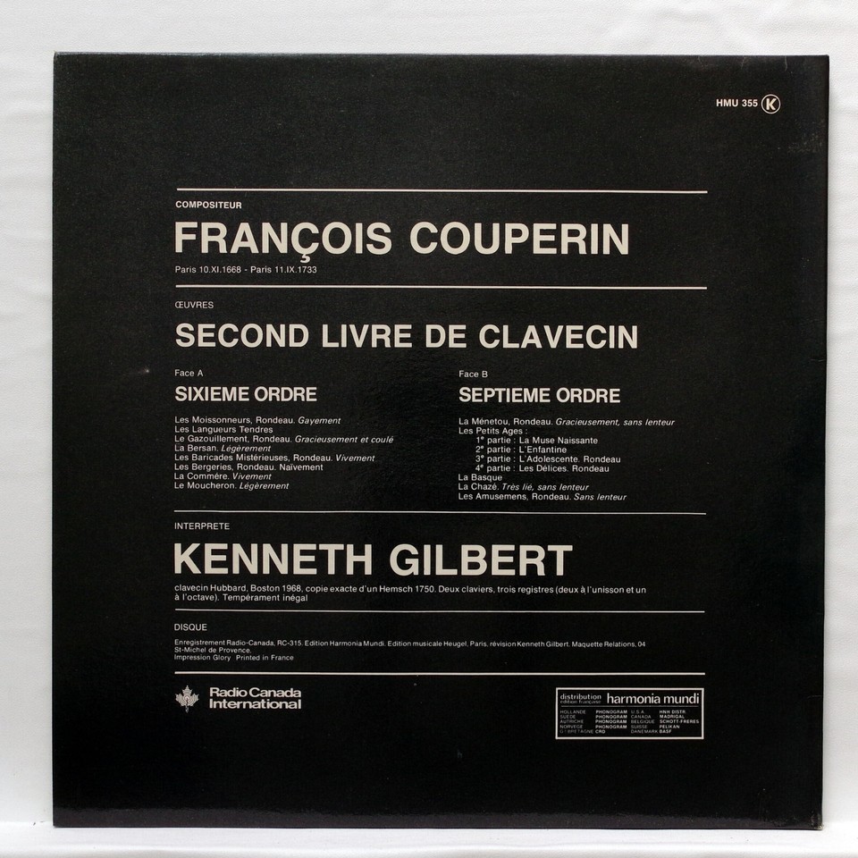 KENNETH GILBERT - COUPERIN 2nd book of harpsichord 6 & 7 HARMONIA MUNDI ...