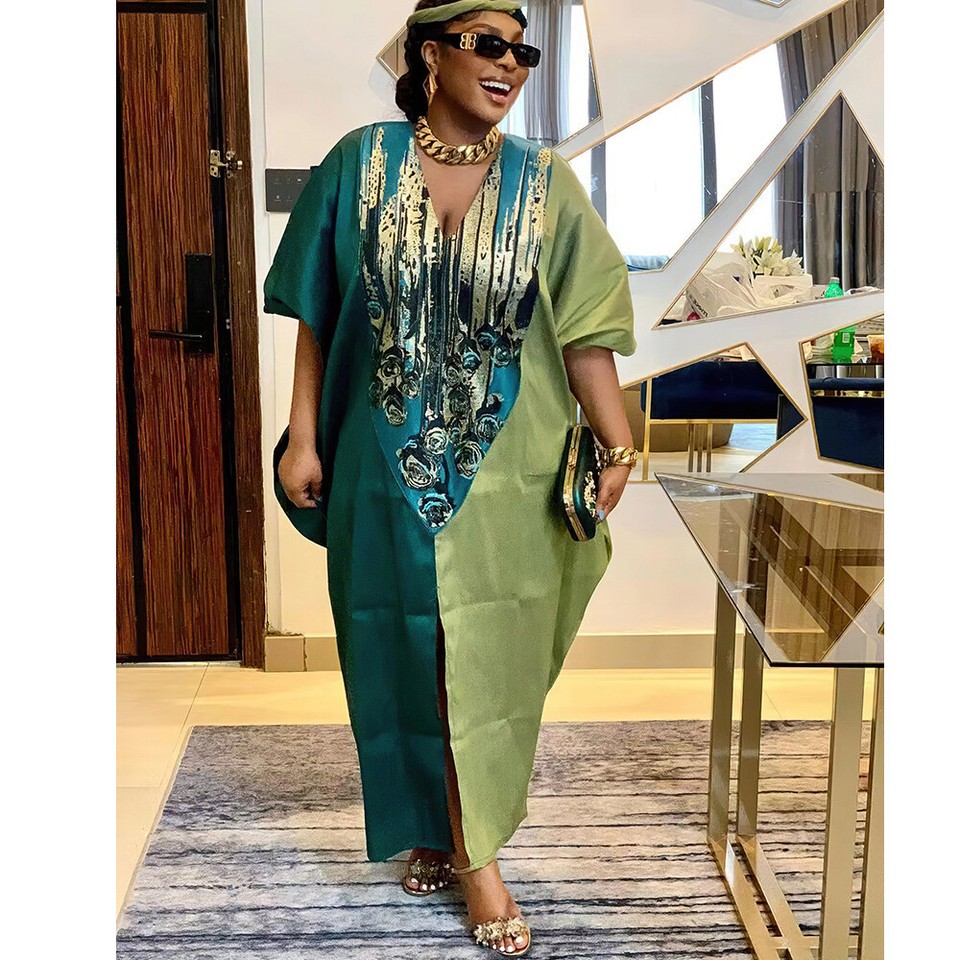 Summer Satin Women African Dashiki Oversize Kaftan Maxi Dress With ...