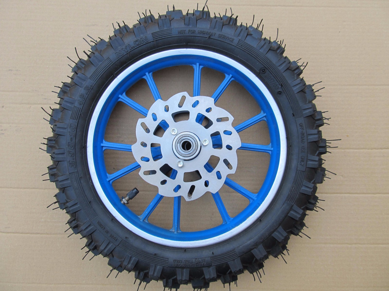 Mini moto dirt bike rear wheel 10 x 2.5 complete with disc, sprocket ...