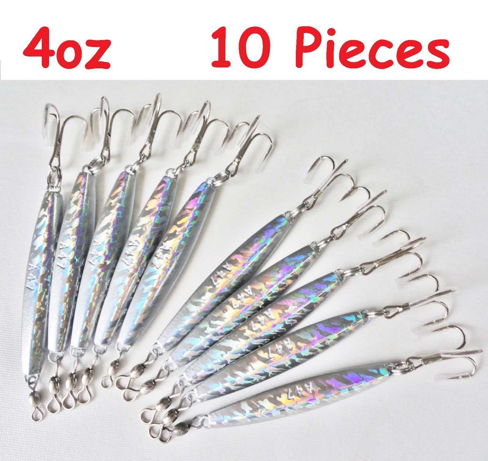 10 Pieces Diamond Jigs 4oz Holographic Saltwater Fishing Lures w/Treble ...