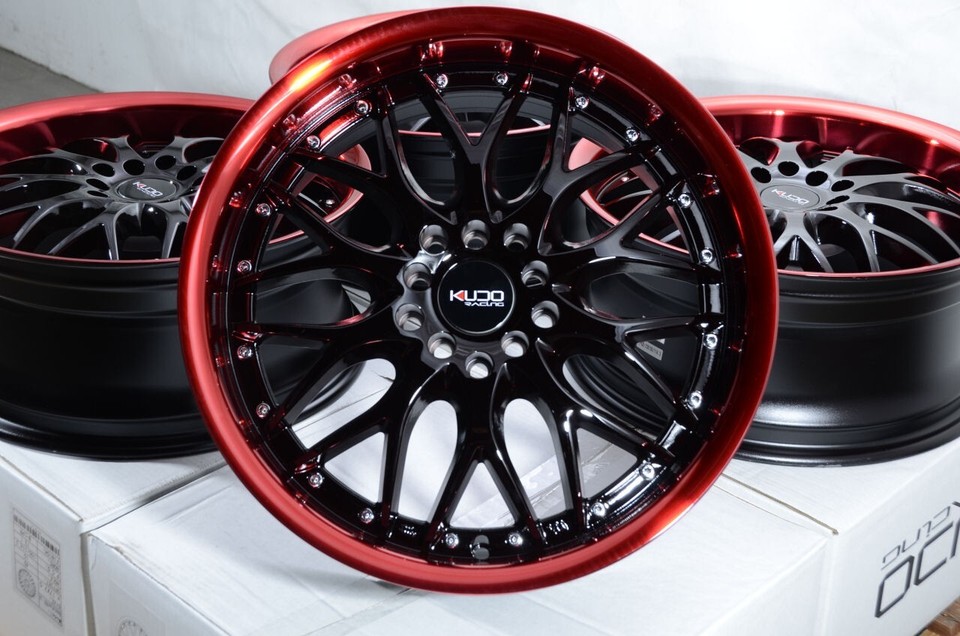 Kudo Racing Revolution 17x7.5 5x100 5x114.3 Black Red Wheels Rims Civic ...