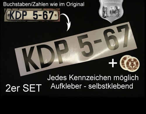2x Kennzeichen Nummernschild PKW DDR Buchstaben Zahlen Aufkleber Wunsch ...