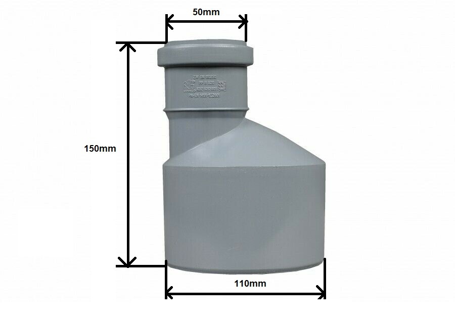 Sewer Waste Soil Pipe 110/50 mm PUSH Reducer connector Grey 4" Fitting ...