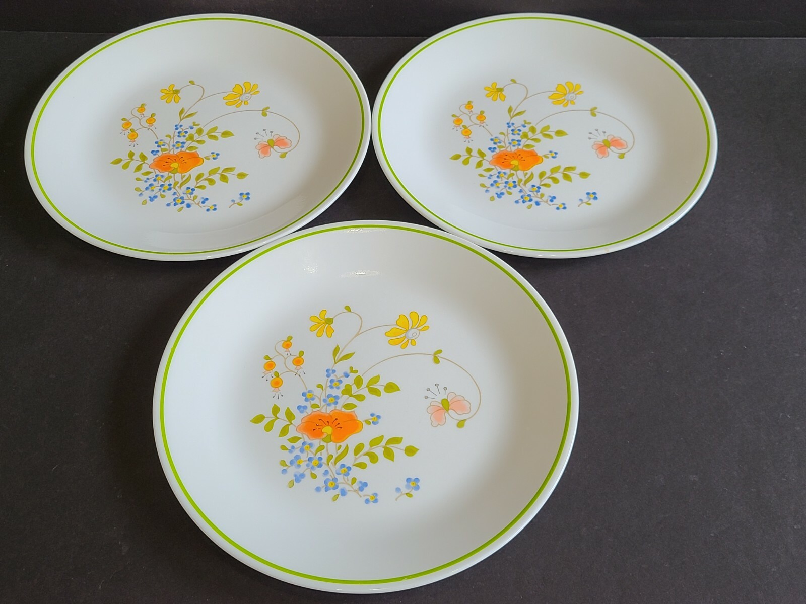 Corelle Spring Bouquet Orange Yellow Flowers 8.5 " Set 3 Salad Plates ...