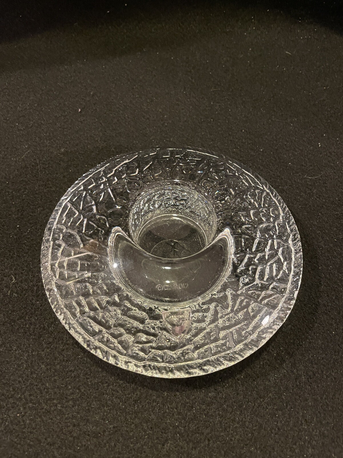 Orrefors Crystal Art Glass Discus Votive Candle Holder Scandinavian Ice ...