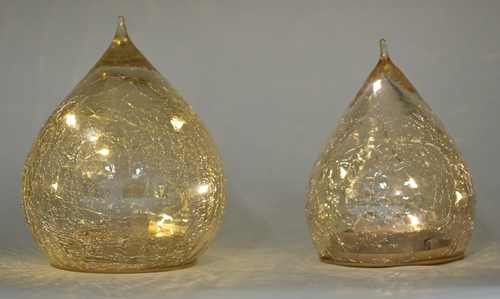 Evergreen Handblown Micro Led Glass Raindrops Set of 2 Gold Crackle ...
