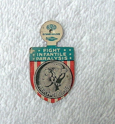 VINTAGE METAL PINBACK FOLDBACK MARCH OF DIMES FIGHT INFANTILE PARALYSIS ...