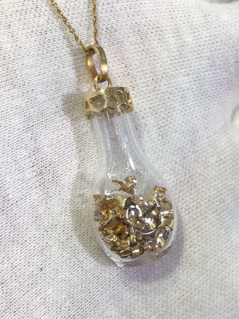 14k Yellow Gold Glass Vile Vintage Halo Hour Glass De… - Gem